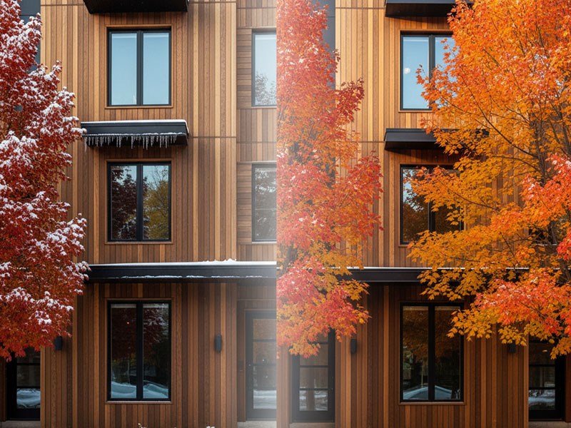 Wooden facade of a Toronto building - vitrawood